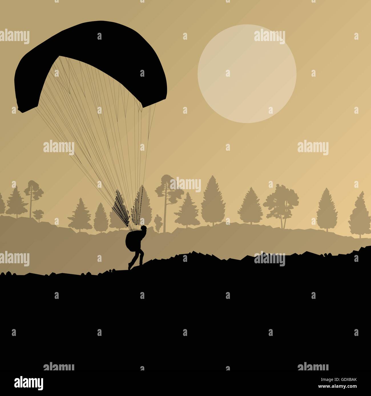 Paragliding vector background landscape concept vector for poster Stock ...