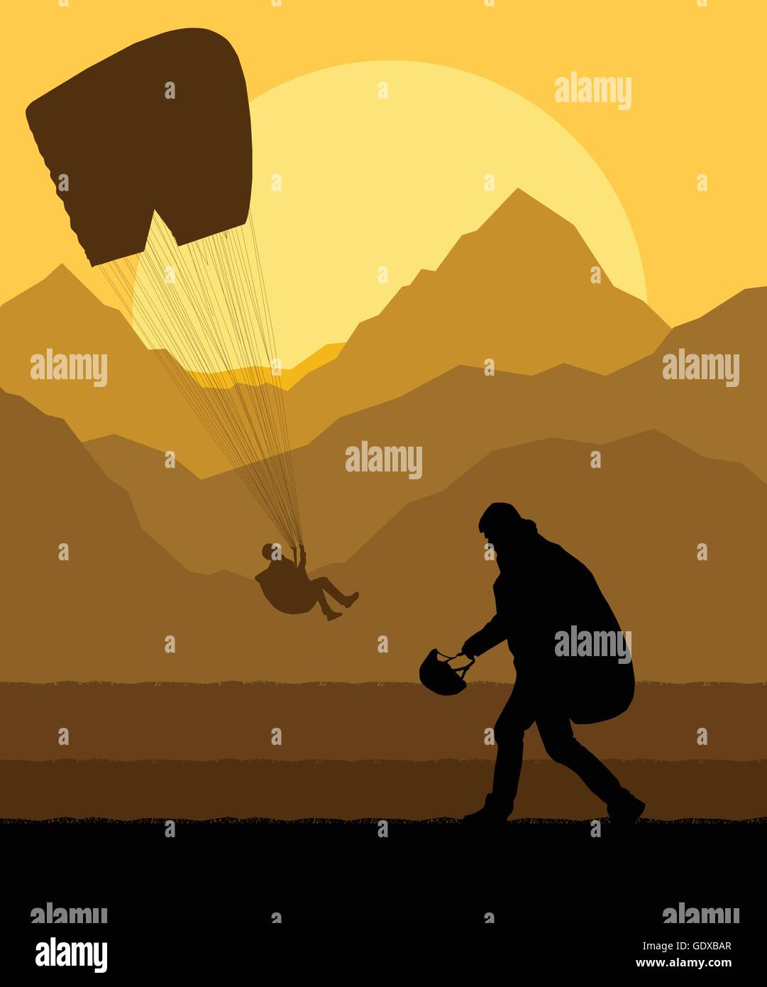 Paragliding vector background landscape concept vector with mountains ...