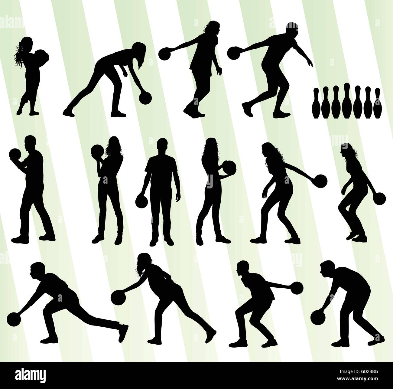 Bowling player silhouettes vector set background Stock Vector Image ...