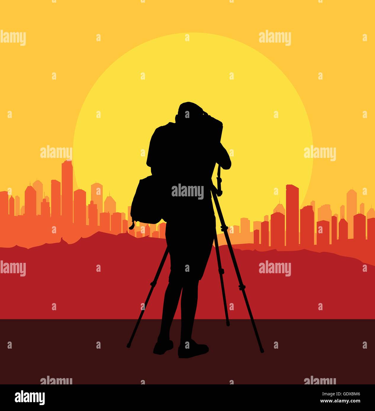 Cameraman silhouette vector background filming city for poster Stock ...