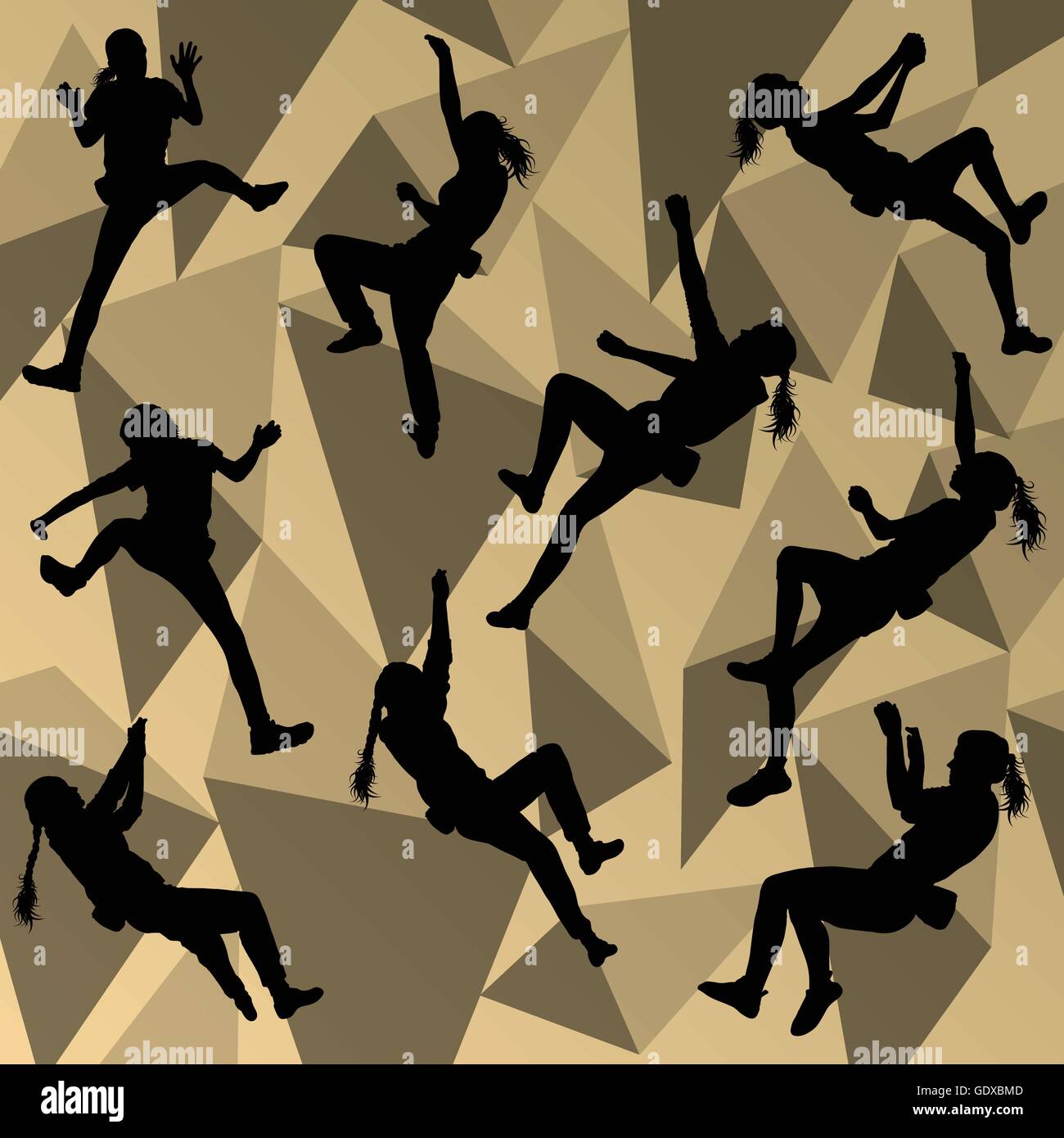 Children girl rock climber sport athlete climbing wall in abstract ...