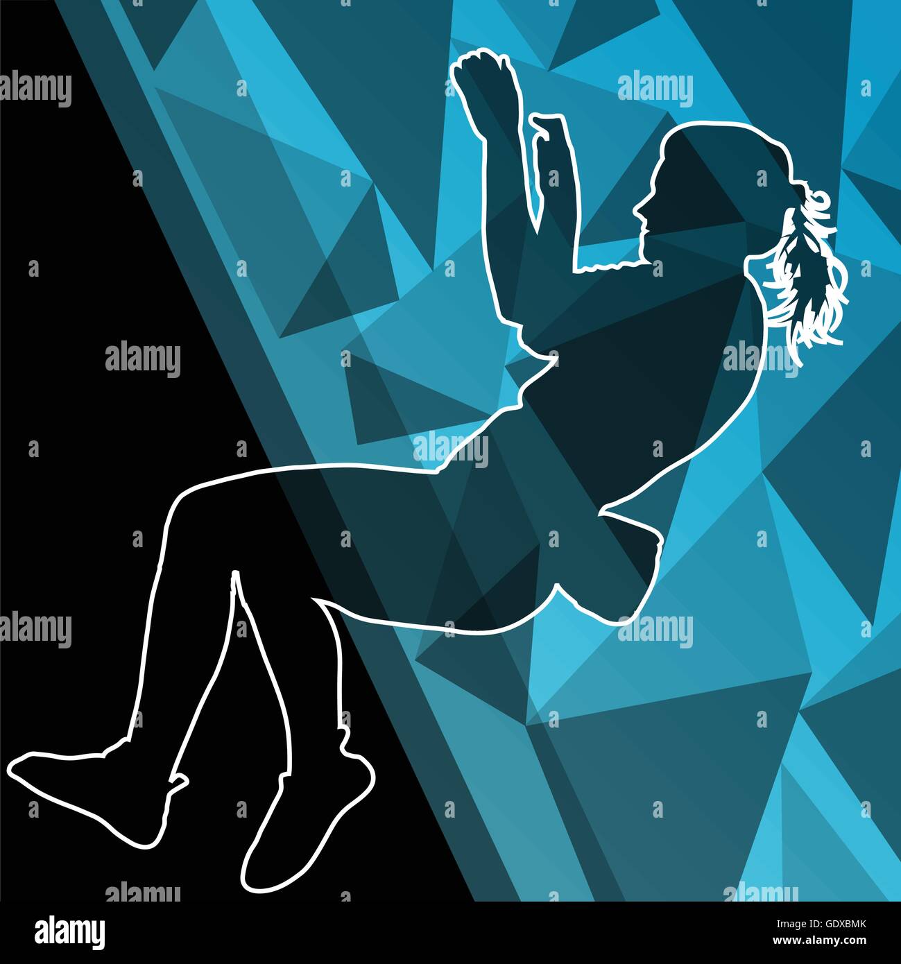 Children girl rock climber sport athlete climbing wall in abstract ...