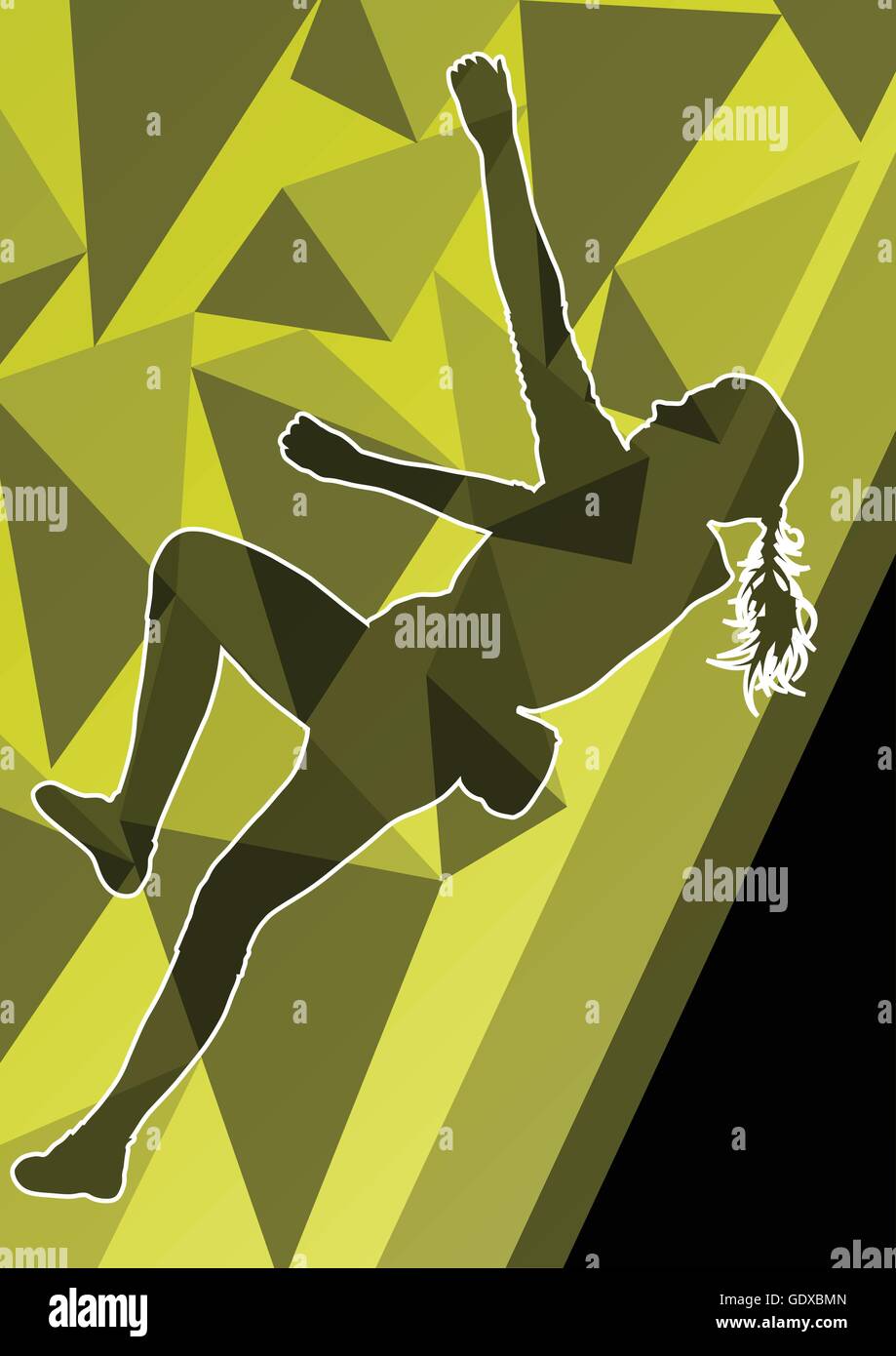 Children girl rock climber sport athlete climbing wall in abstract ...