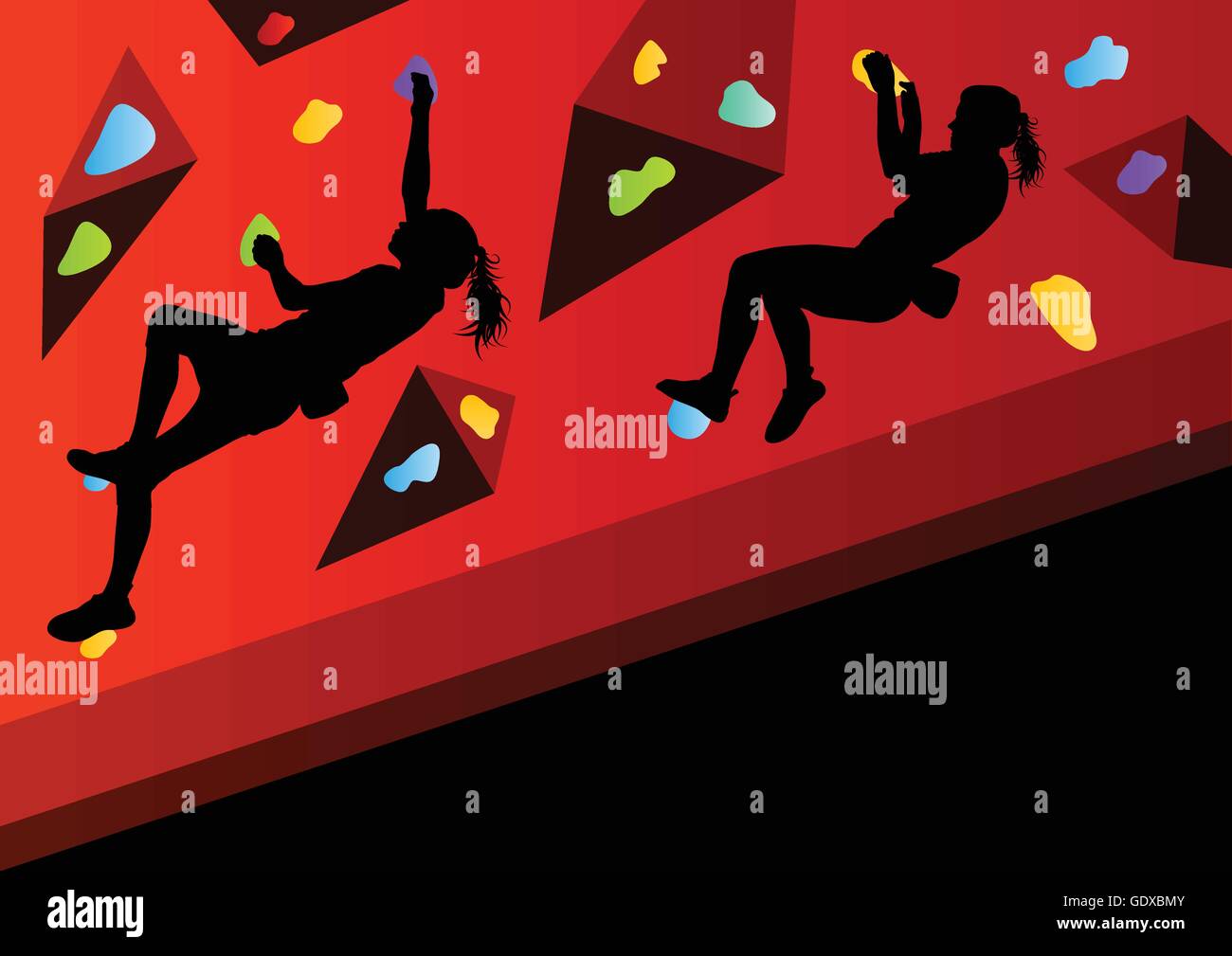 Children rock climber sport athletes climbing wall in abstract ...