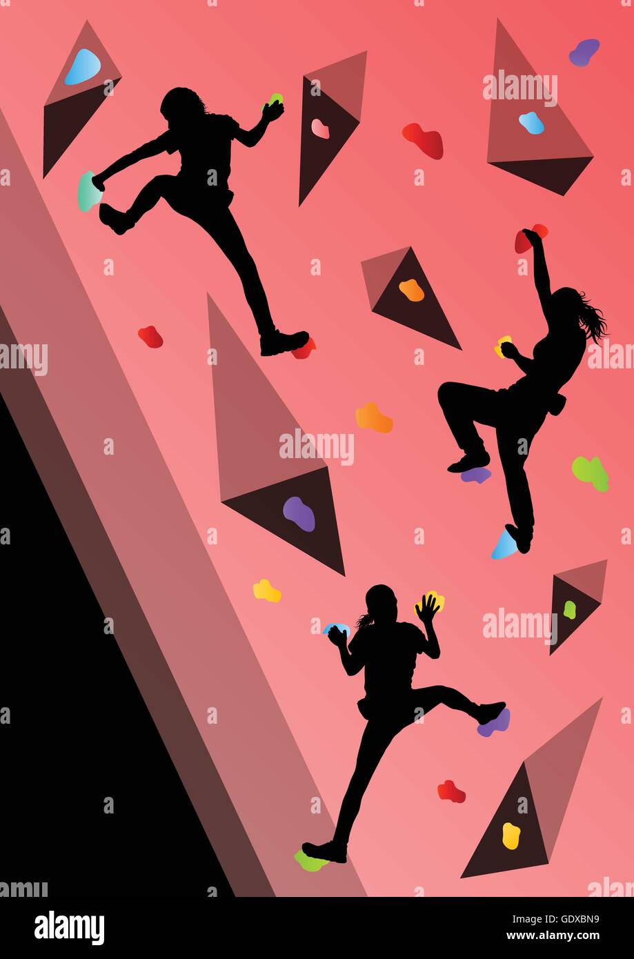 Children rock climber sport athletes climbing wall in abstract ...