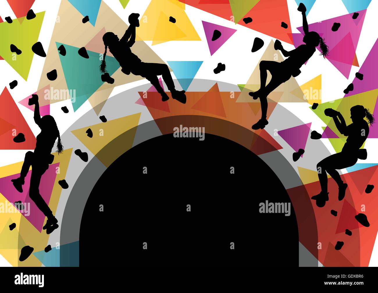 Children girl silhouettes on climbing wall in active and healthy sport ...