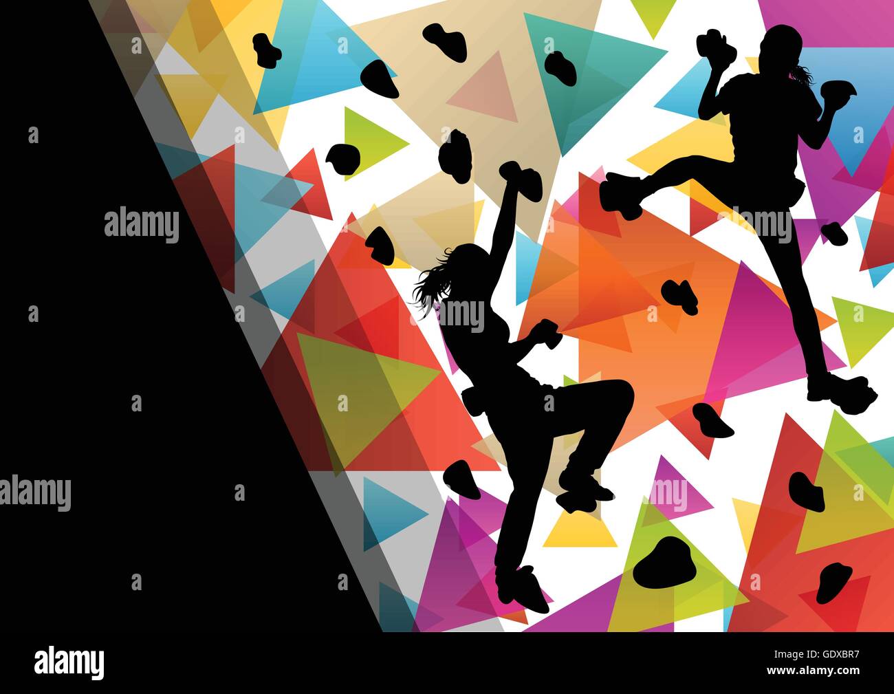 Children girl silhouettes on climbing wall in active and healthy sport ...