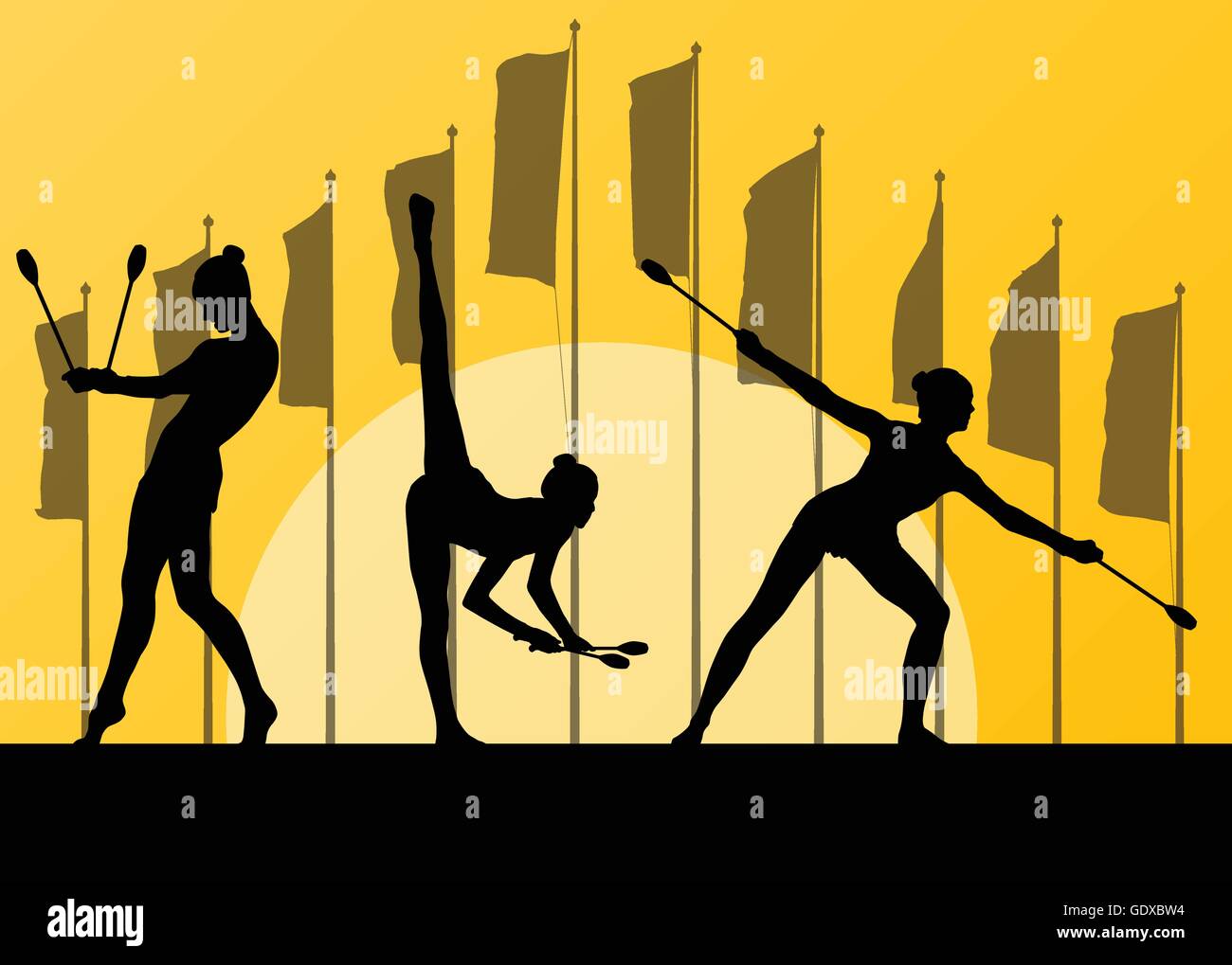 Rhythmic gymnastics woman with clubs vector background for poster Stock ...