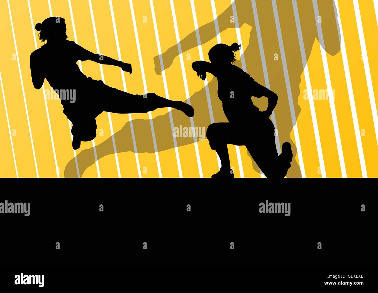 Martial arts active women self defense fighters silhouettes ...