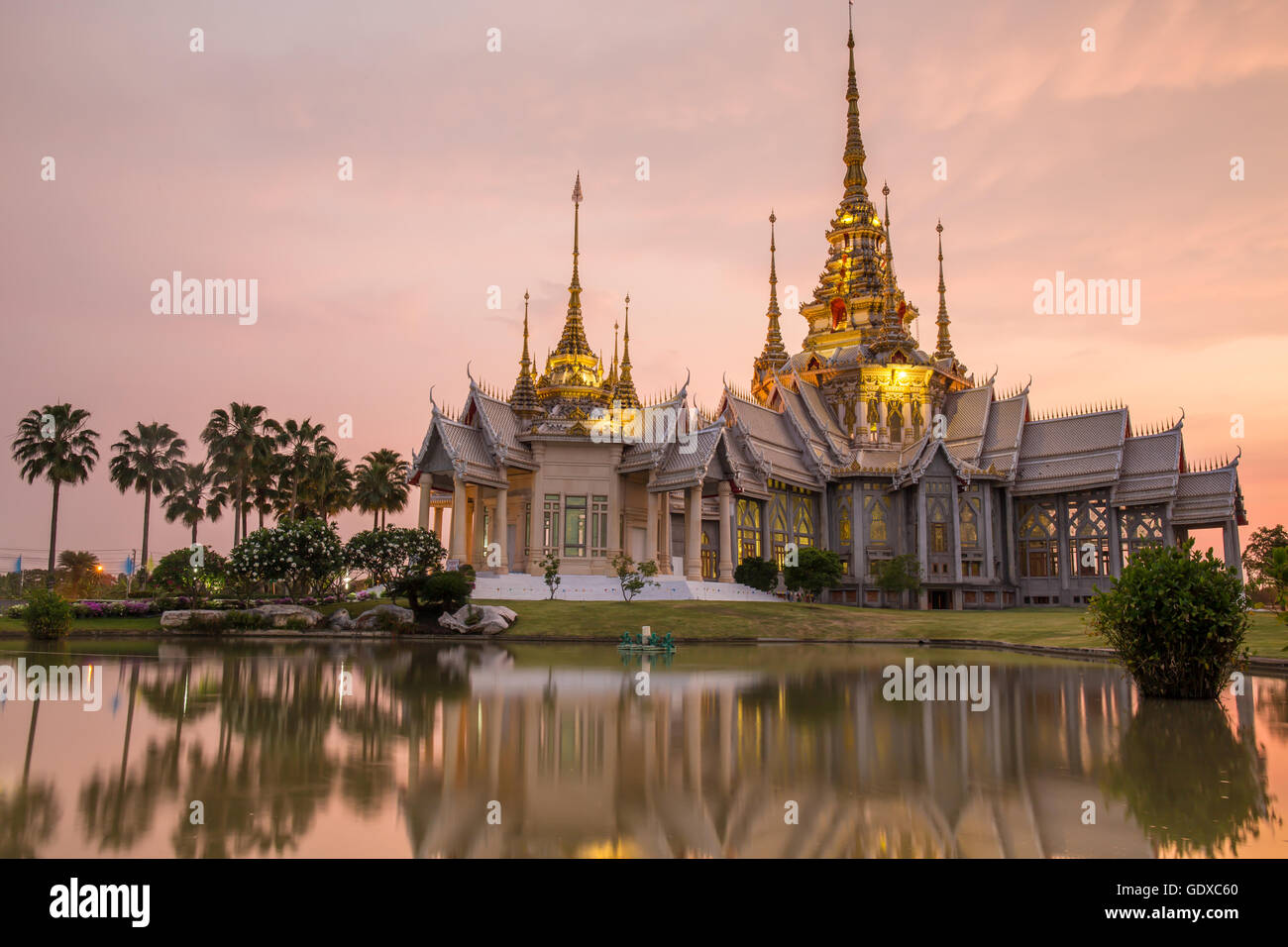 The beautiful temple made from marble and cement in sunset time at ...