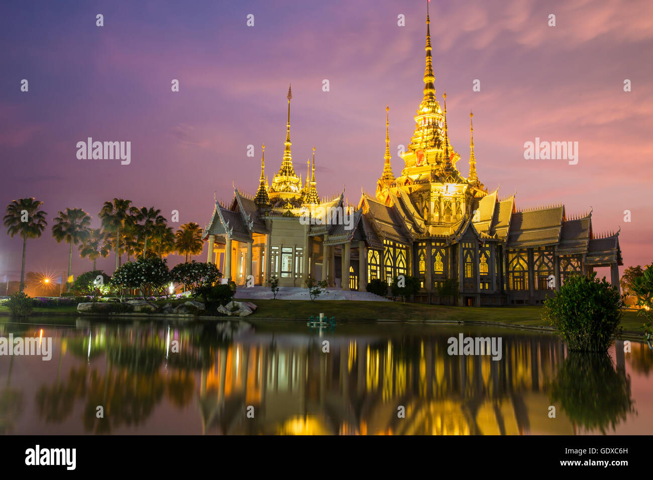 The beautiful temple made from marble and cement in twilight time at ...