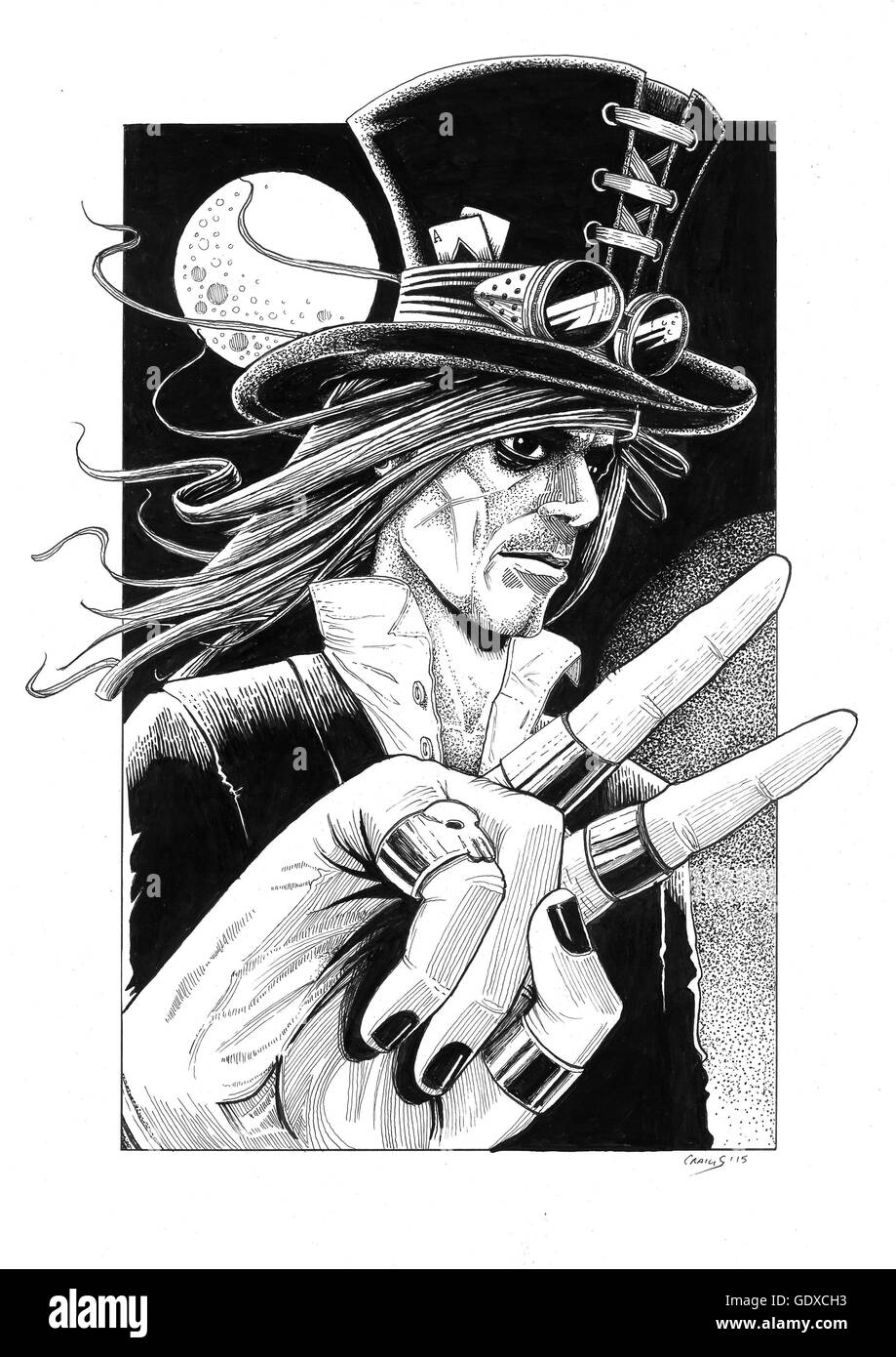 Gothic man dressed up with bowler hat showing the victory peace sign ...