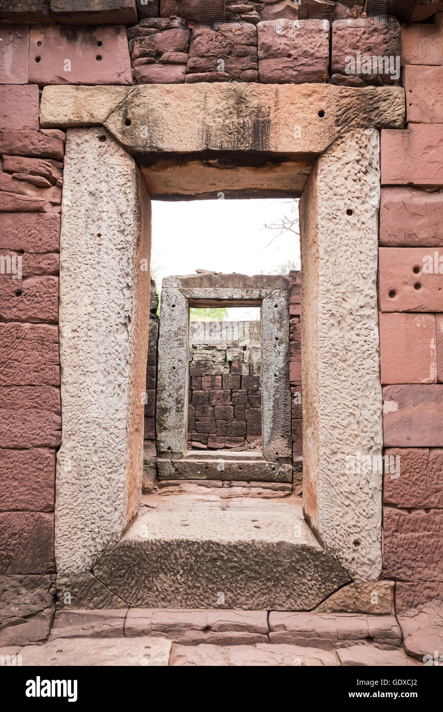 stone door ancient in castle, pimai castle, historical park and ancient ...