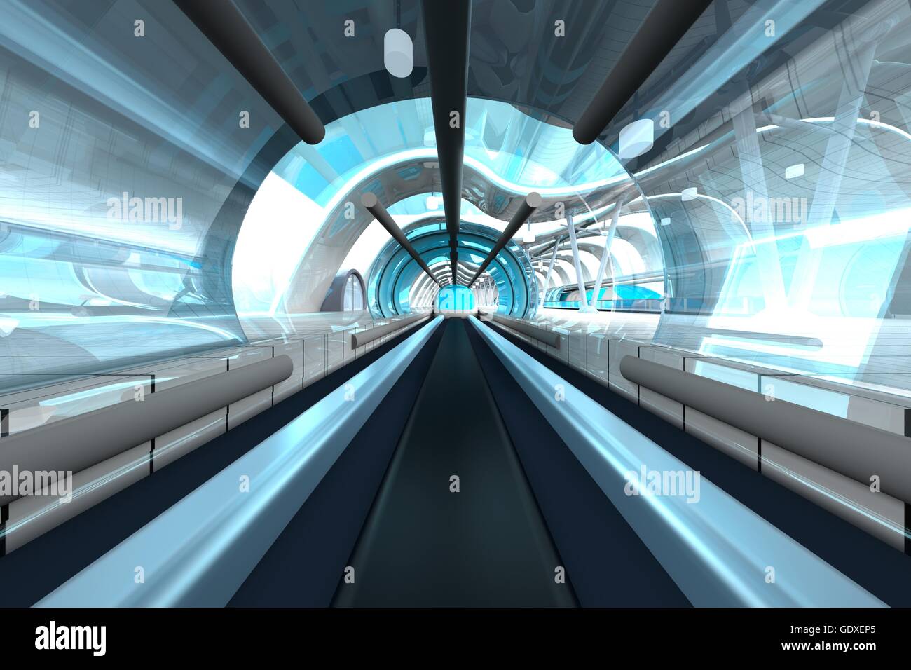 A futuristic subway or train station. 3D architecture visualization ...