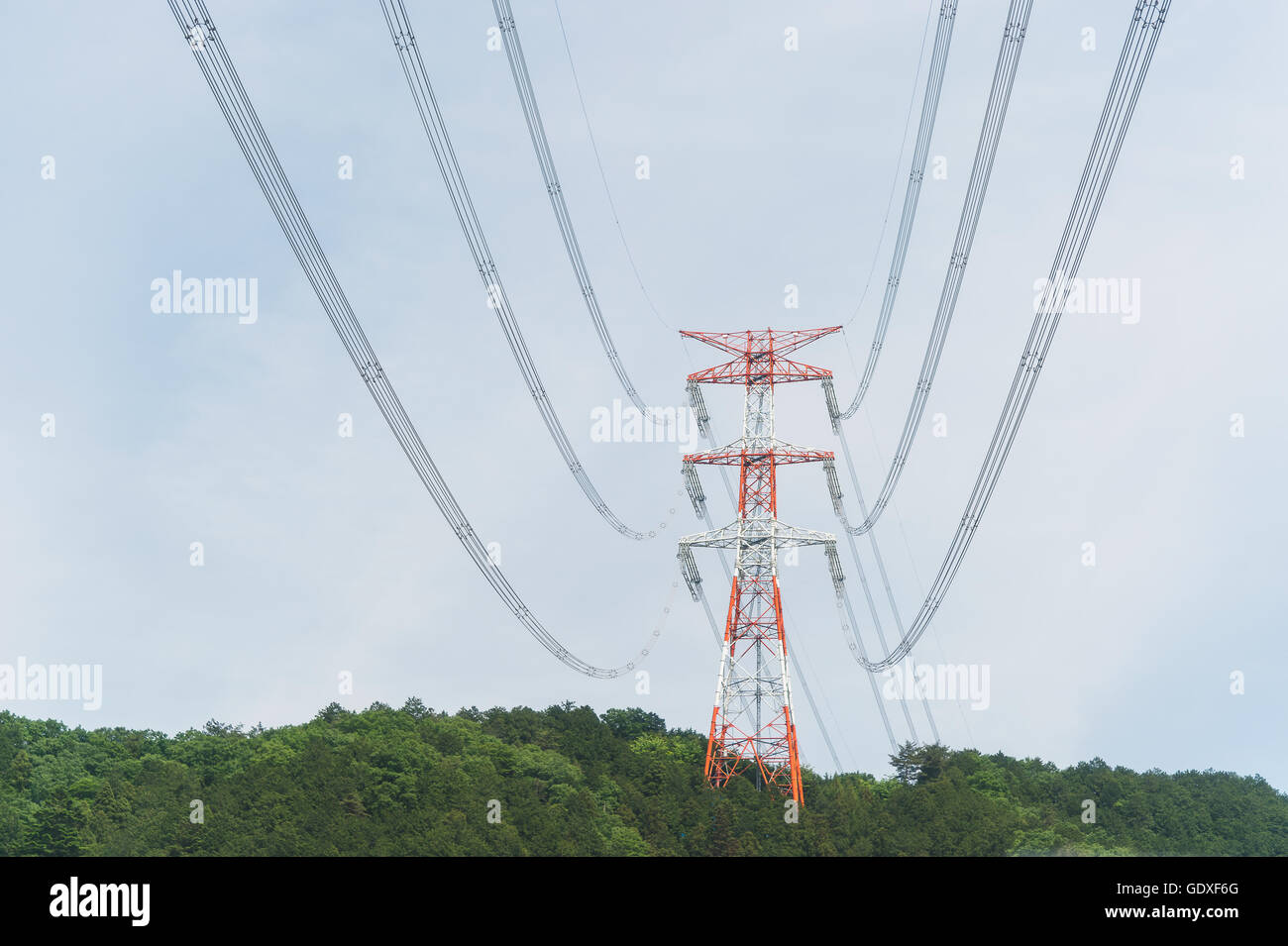 High voltage tower on mountain Stock Photo - Alamy