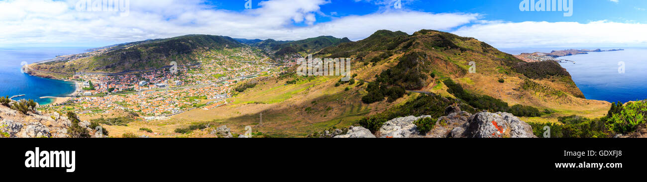 View from Pico do Facho viewpoint over the Machico valley, Madeira ...