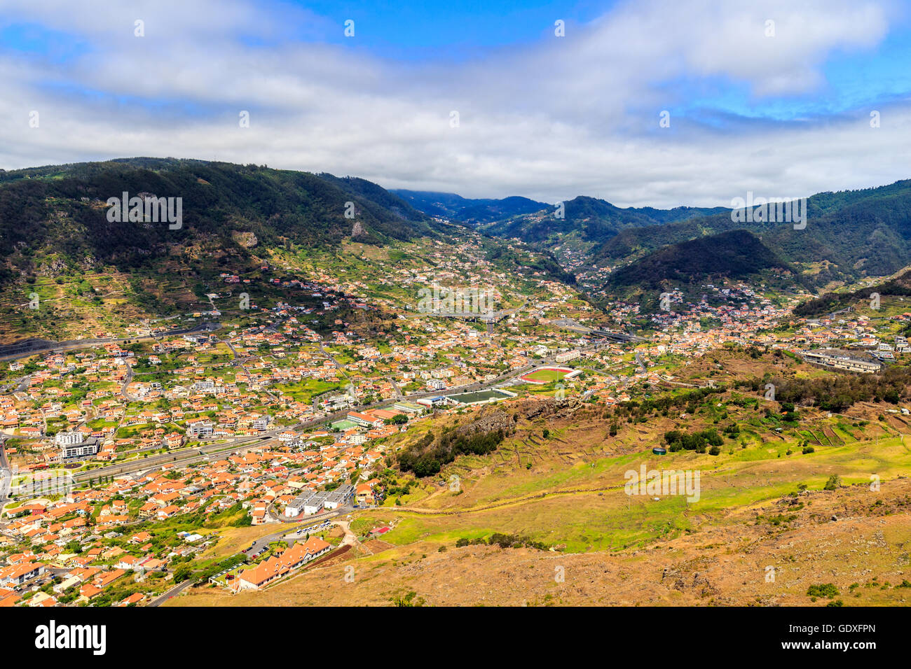 View from Pico do Facho viewpoint over the Machico valley, Madeira ...