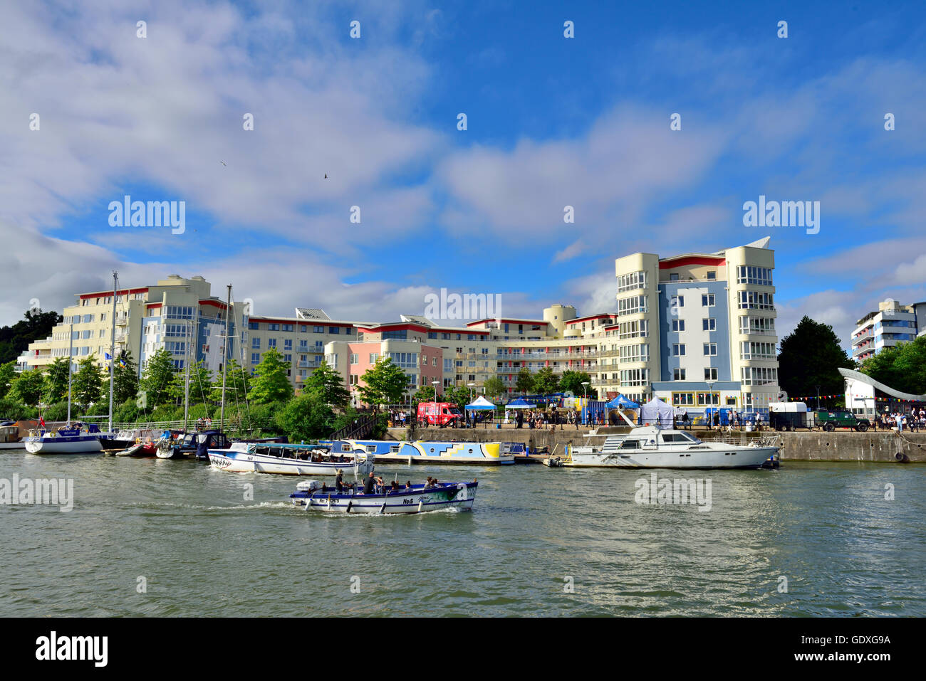Bristol harbourside floating harbour at Hannover Quay with boats and ...