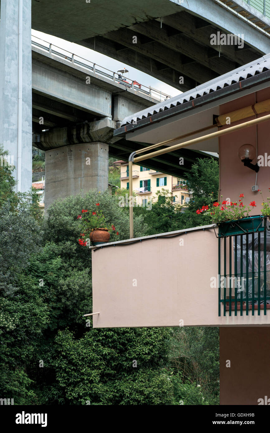 Balcony under a highway bridge in Liguria, Italy, 2012 Stock Photo - Alamy