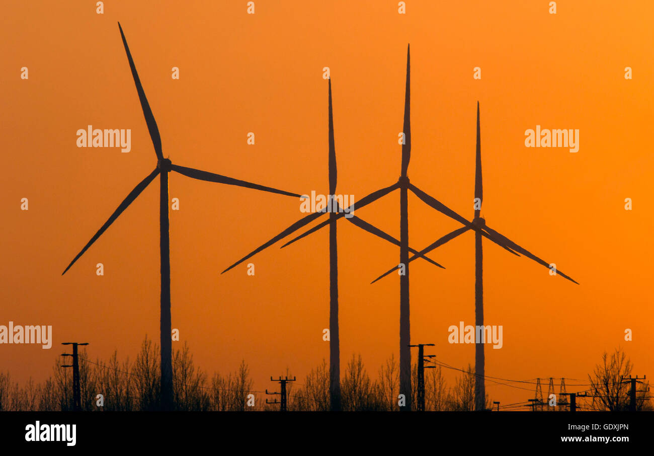 Sunset at a wind farm Stock Photo - Alamy