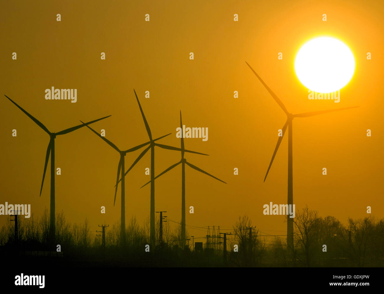 Sunset at a wind farm Stock Photo - Alamy