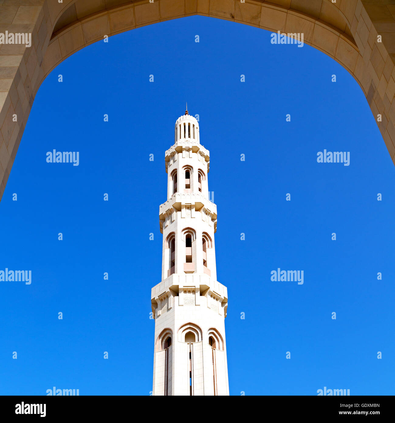 minaret and religion in clear sky in oman muscat the old mosque Stock ...