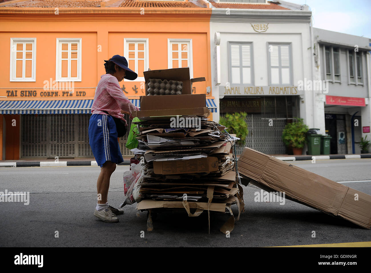 Cardboard collector in Singapore Stock Photo - Alamy