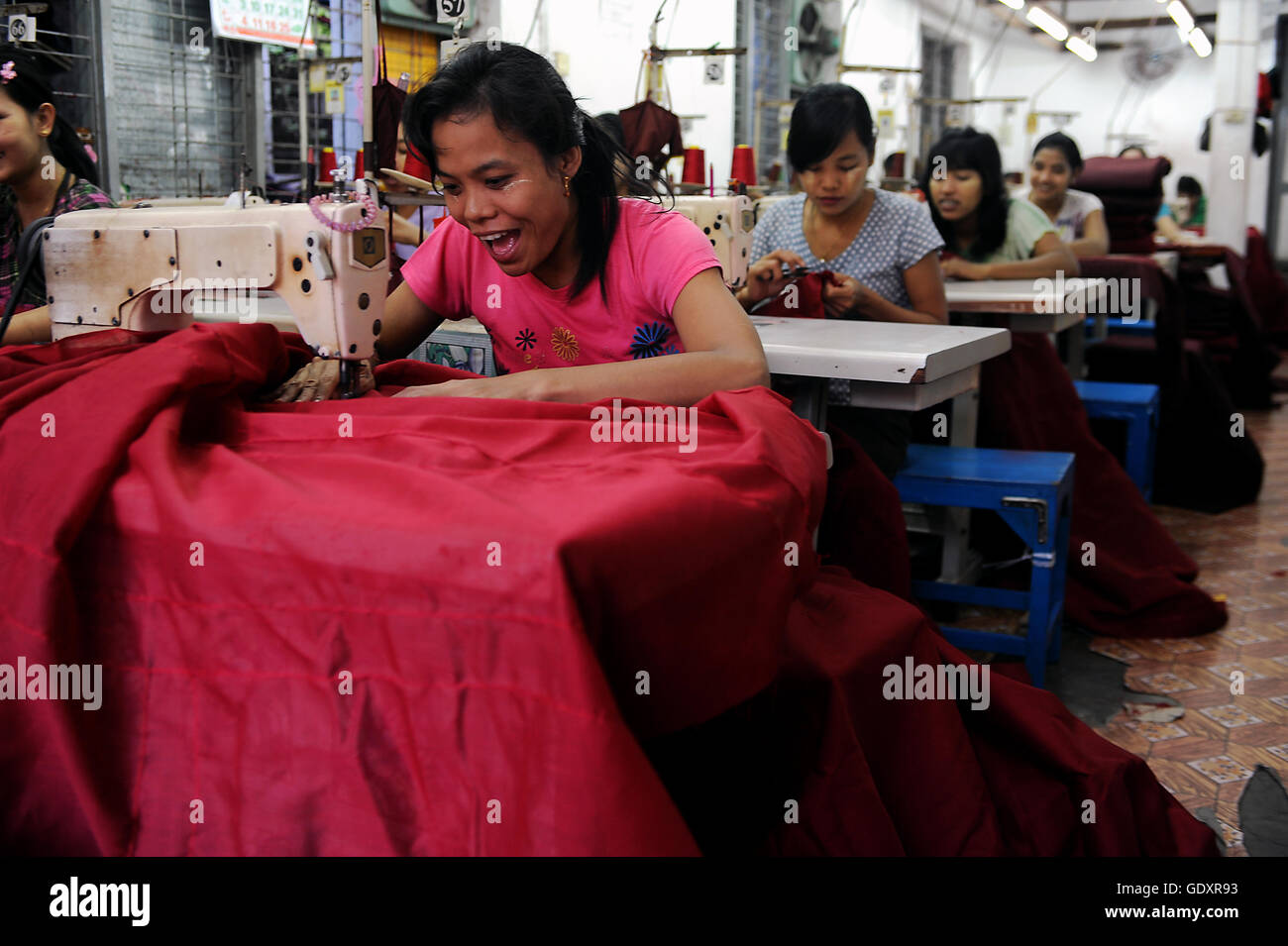 MYANMAR. Yangon. 2014. Inside a garment factory Stock Photo - Alamy