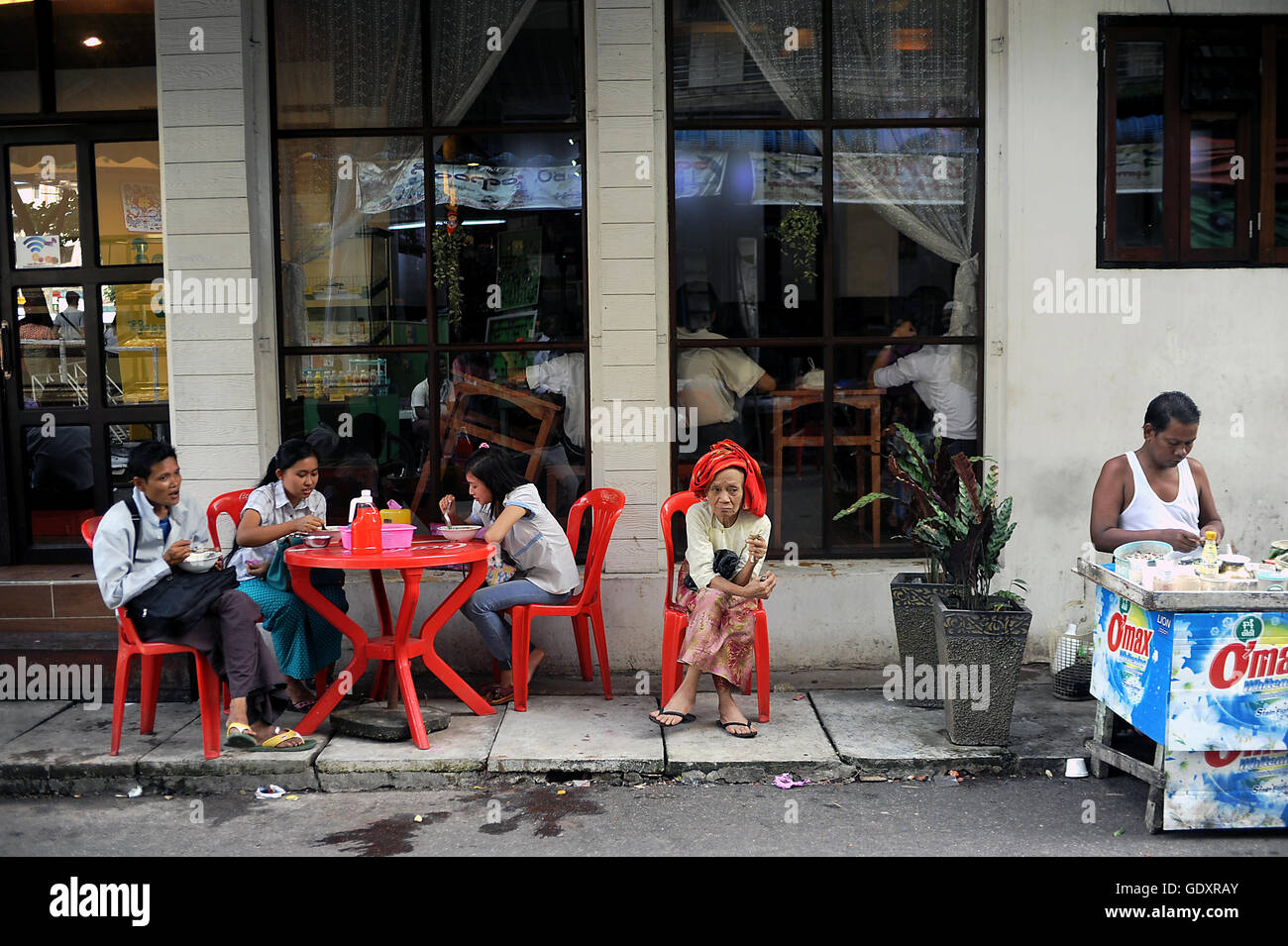 MYANMAR. Yangon. 2014. Street cafe Stock Photo - Alamy