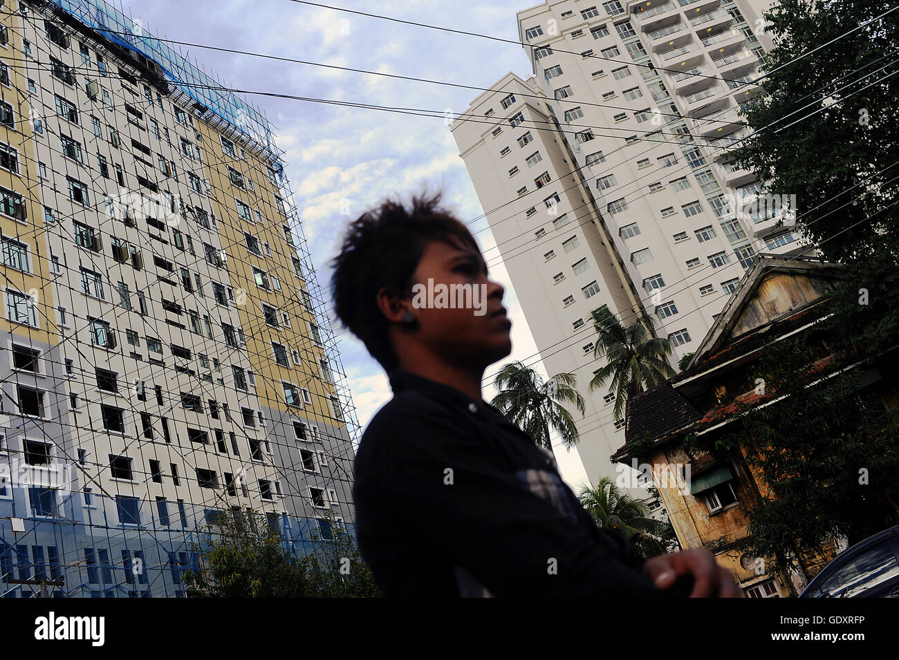 MYANMAR. Yangon. 2013. Modern high-rise apartment buildings Stock Photo ...