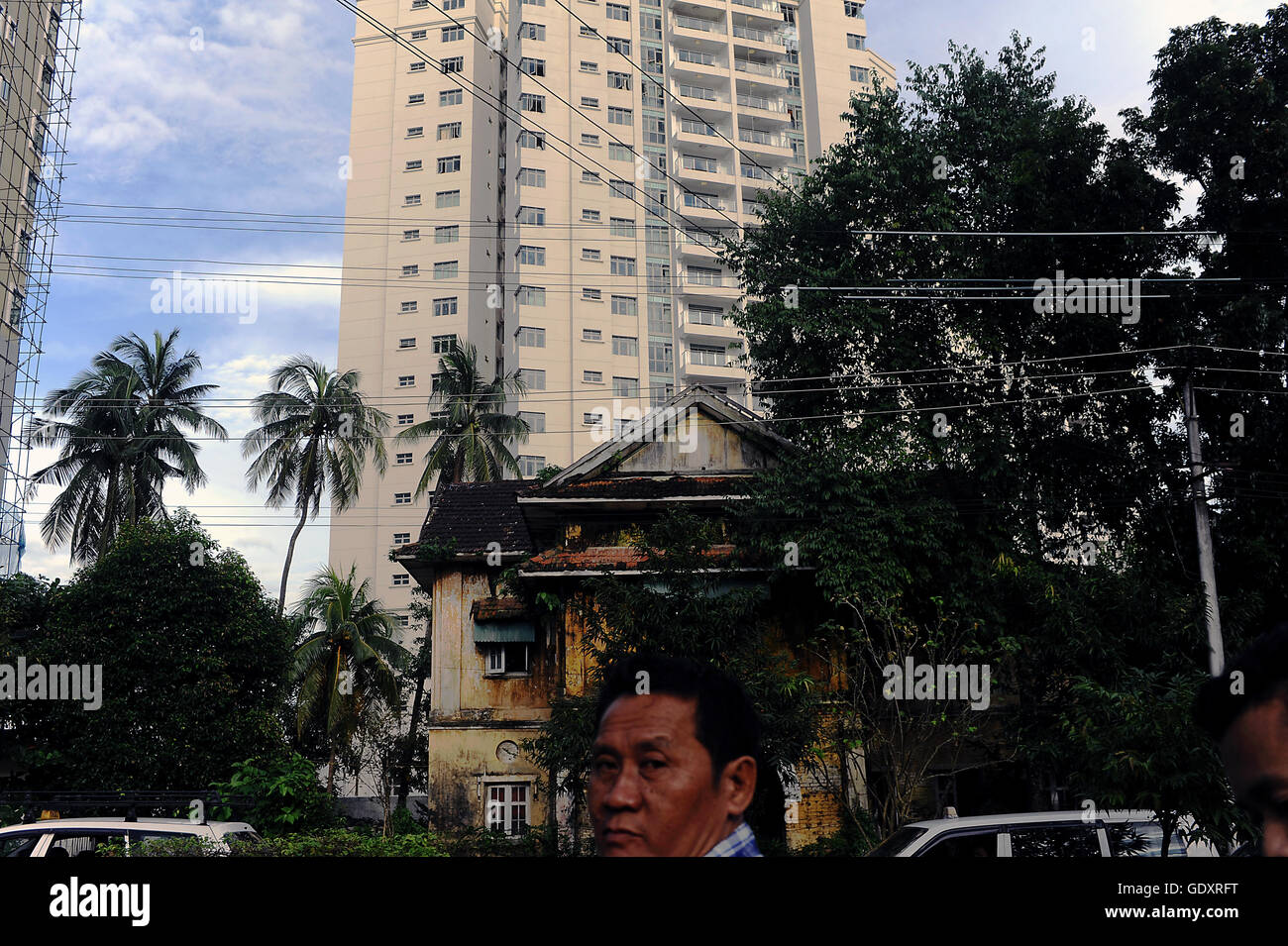MYANMAR. Yangon. 2013. Modern high-rise apartment buildings Stock Photo ...