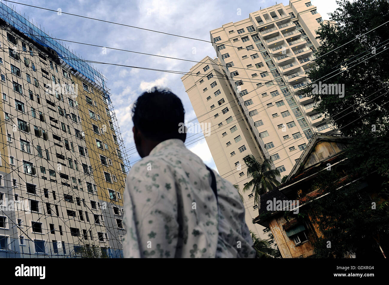 MYANMAR. Yangon. 2013. Modern high-rise apartment buildings Stock Photo ...