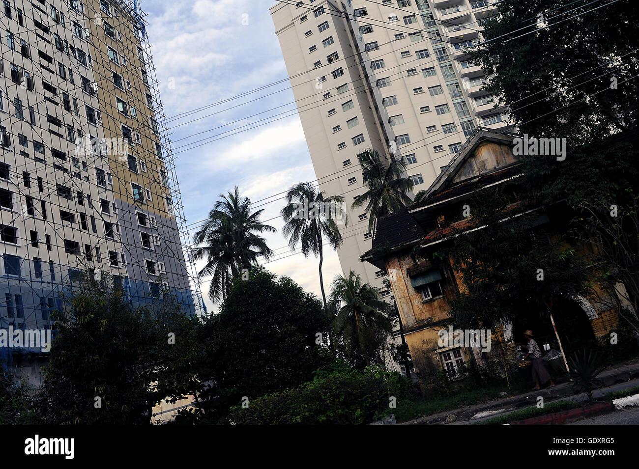 MYANMAR. Yangon. 2013. Modern high-rise apartment buildings Stock Photo ...