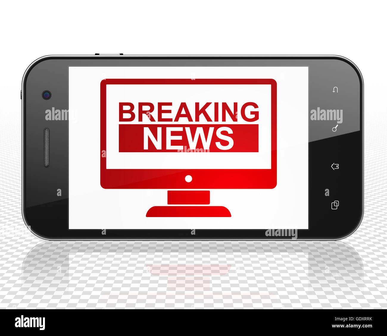 News concept: Smartphone with Breaking News On Screen on display Stock ...