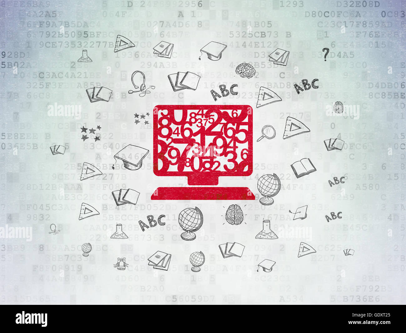 Education concept: Computer Pc on Digital Data Paper background Stock ...