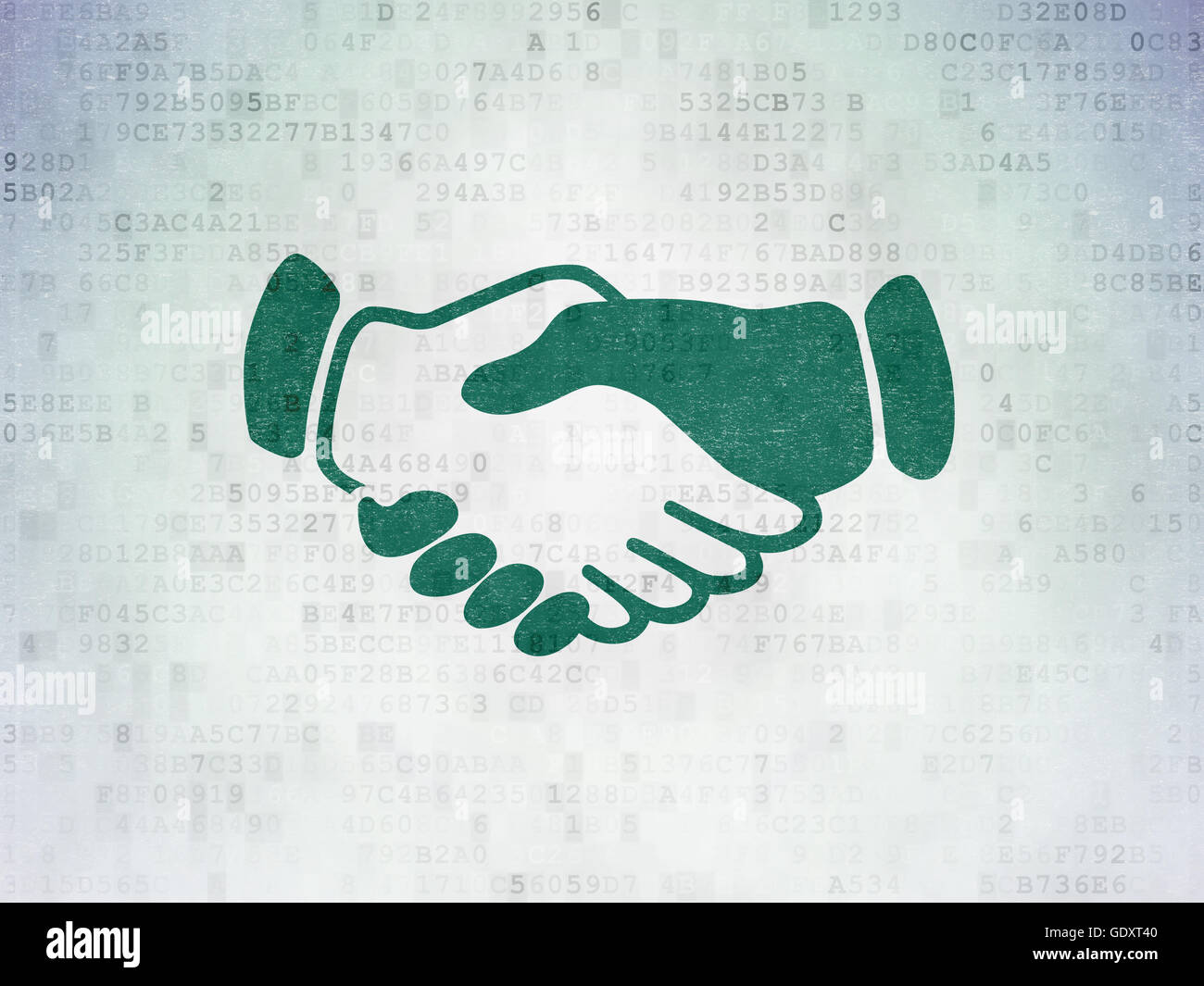 Politics concept: Handshake on Digital Data Paper background Stock ...