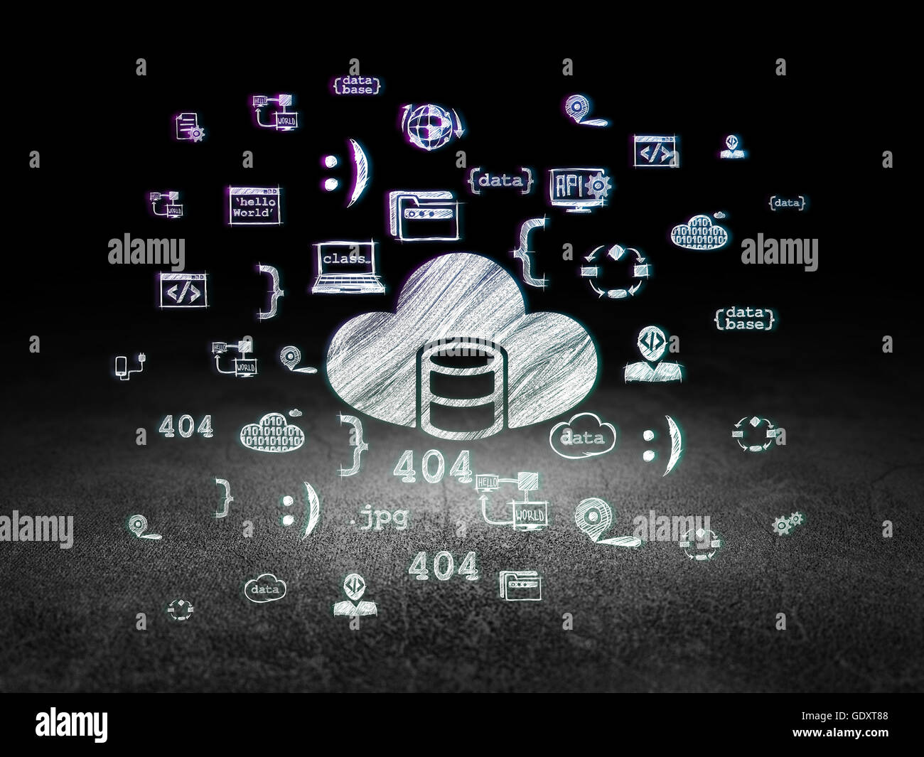Programming concept: Database With Cloud in grunge dark room Stock ...