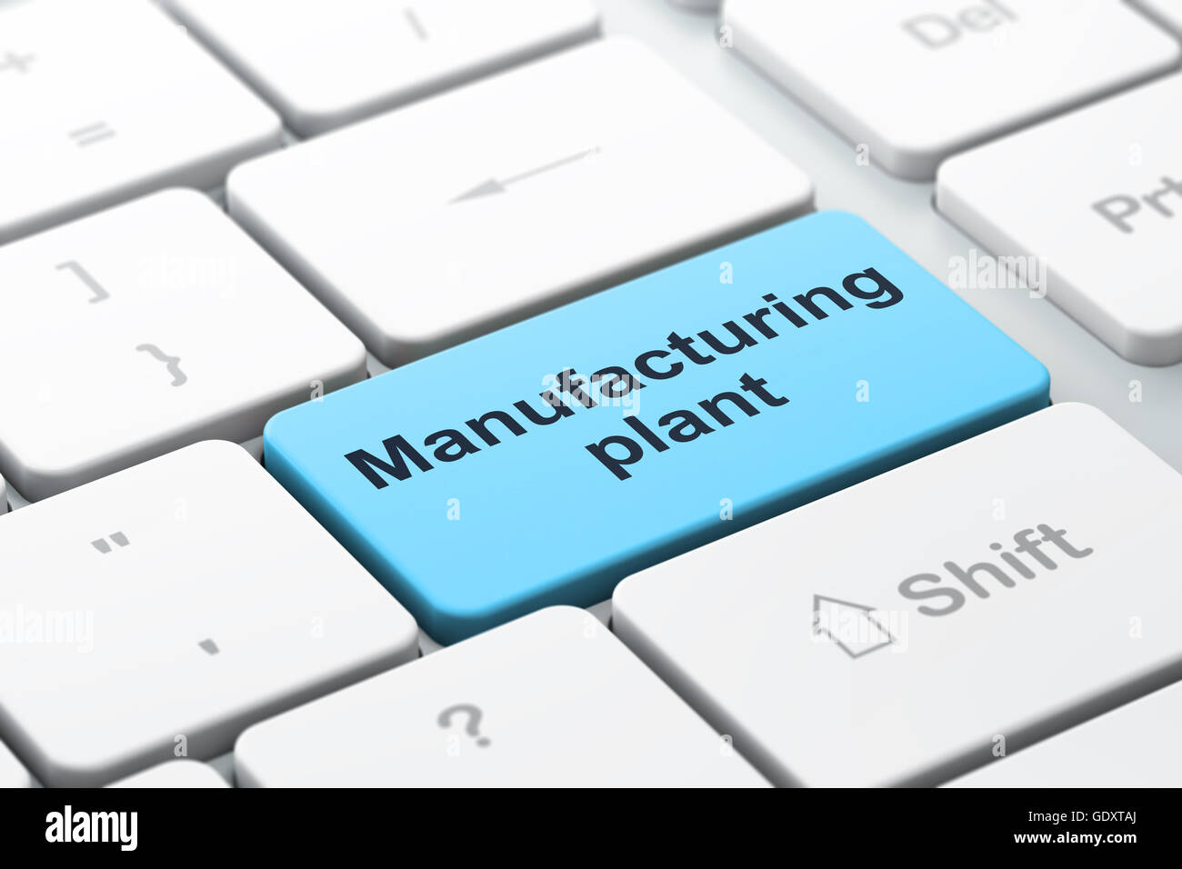 Manufacuring concept: Manufacturing Plant on computer keyboard ...