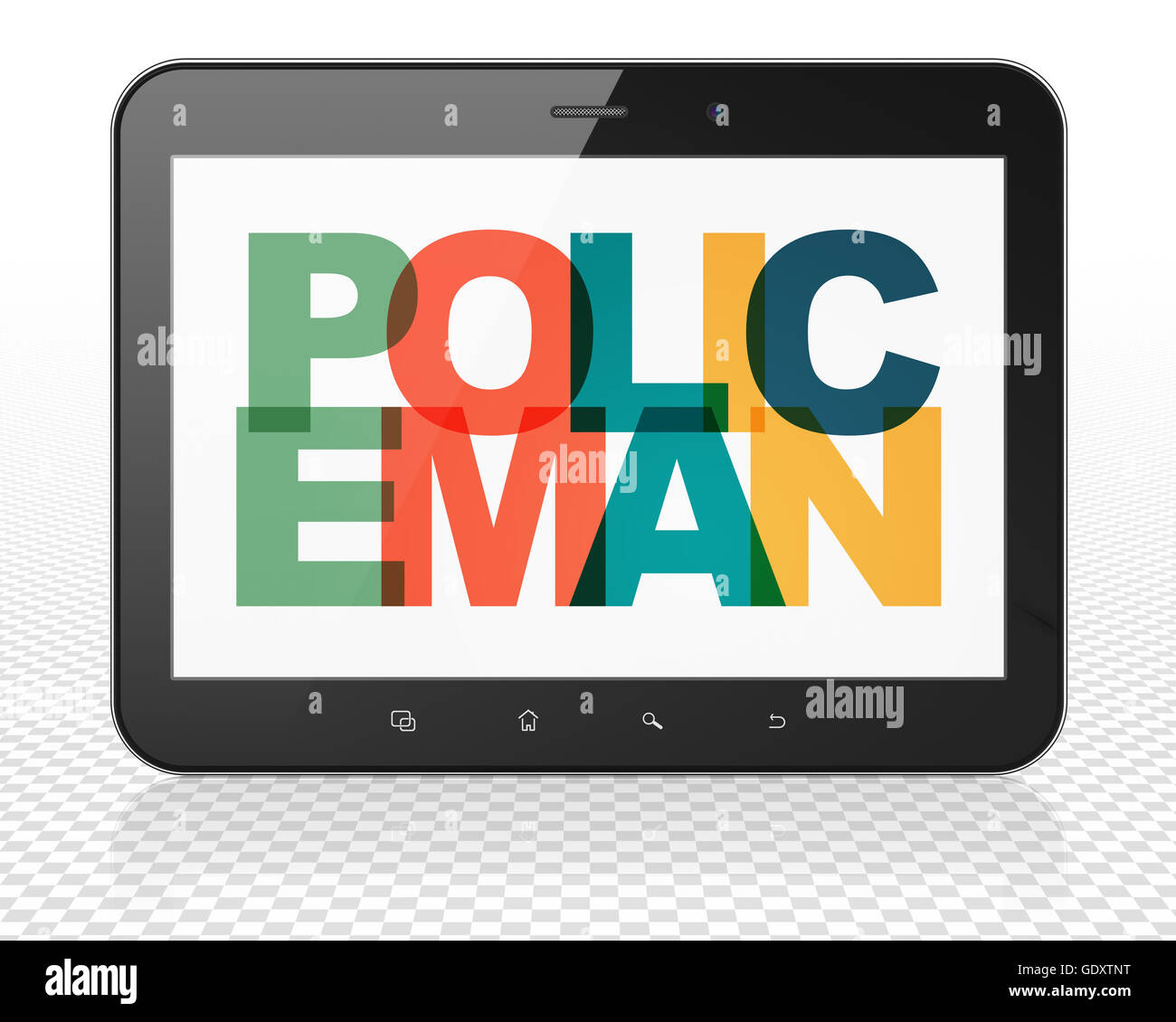 Law concept: Tablet Pc Computer with Policeman on display Stock Photo ...