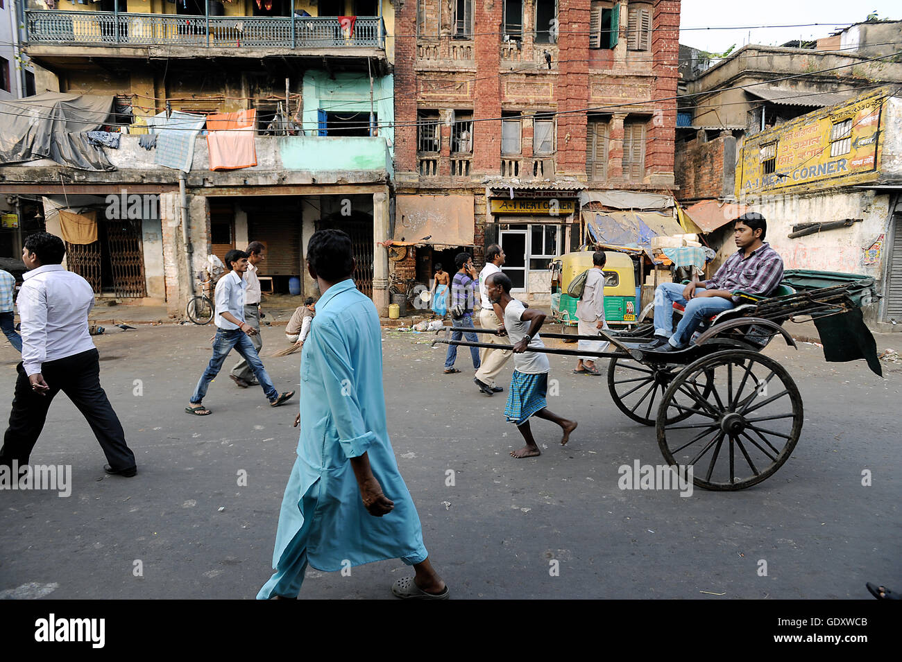 Hand pulled rickshaw calcutta street scene calcutta india hi-res stock ...