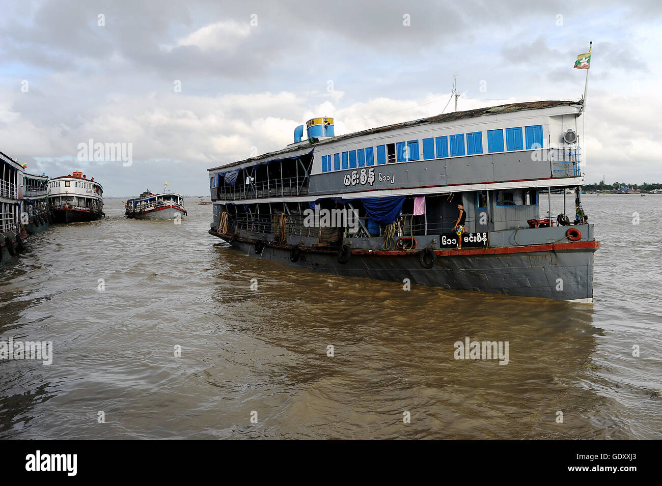 MYANMAR. Yangon. 2014. Ships on the Yangon River Stock Photo - Alamy