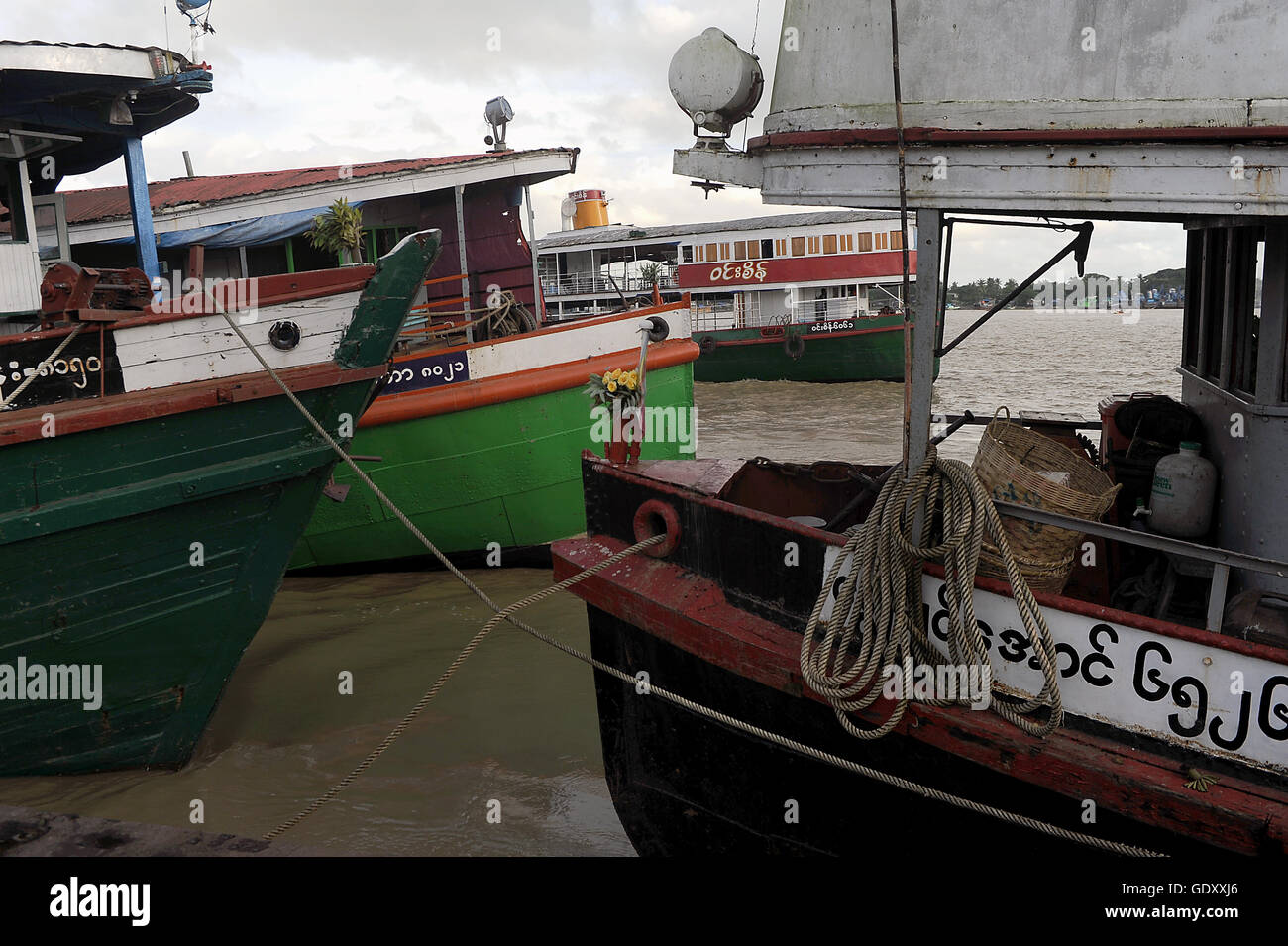 MYANMAR. Yangon. 2014. Ships on the Yangon River Stock Photo - Alamy