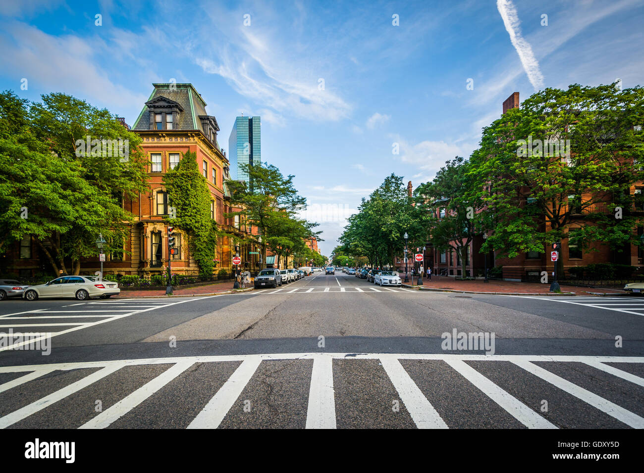 Crosswalks and intersection in Back Bay, Boston, Massachusetts Stock ...
