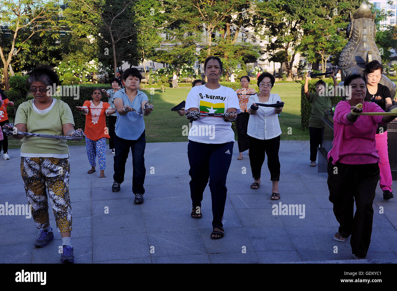 MYANMAR. Yangon. 2013. Morning exercise Stock Photo - Alamy