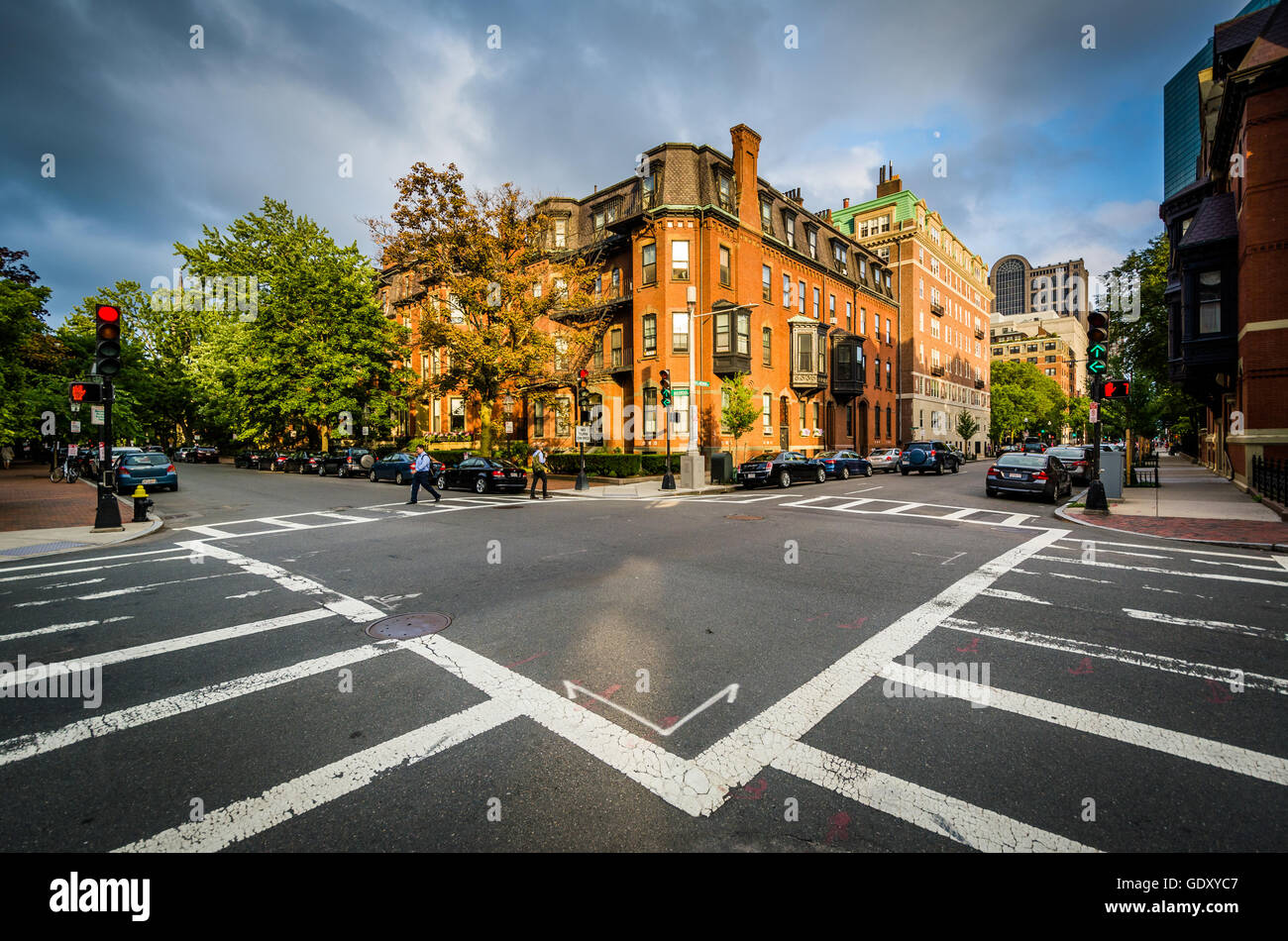 The intersection of Marlborough Street and Claredon Street, in Back Bay ...