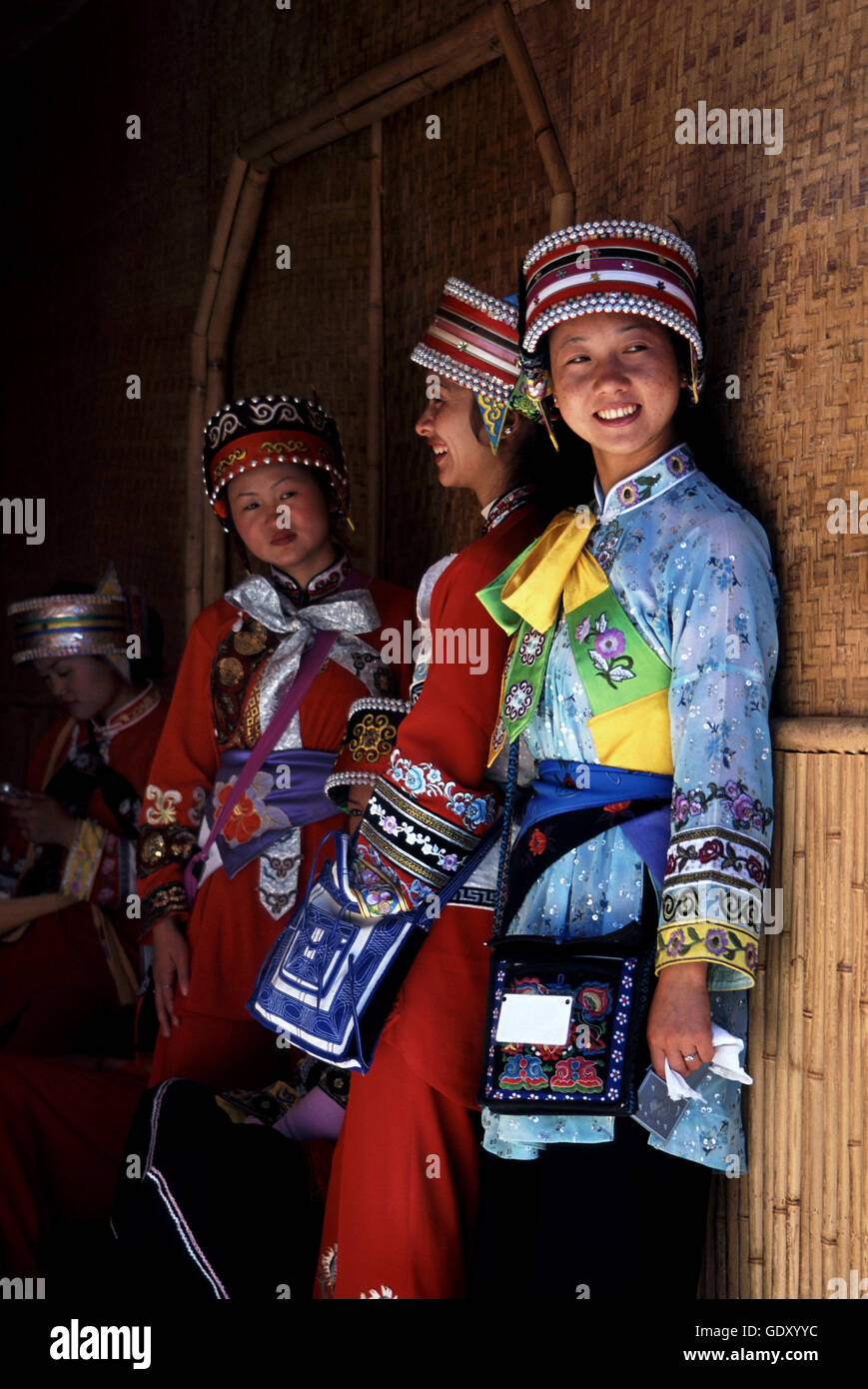 Three Sani girls at the Stone Forest Visitor Center in Lunan Yi ...