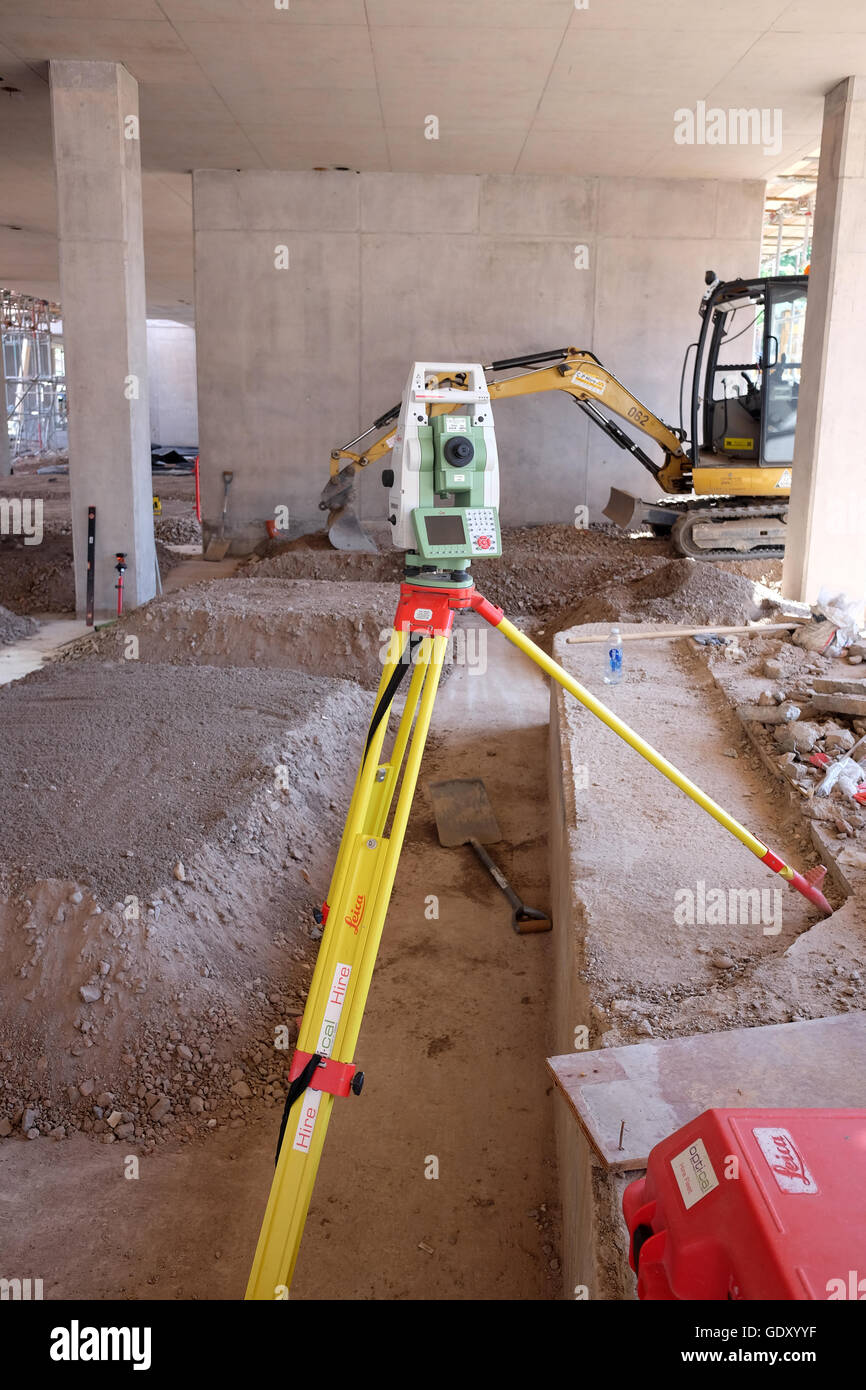 Surveyors electronic EDM in use during construction works. August 2016 ...