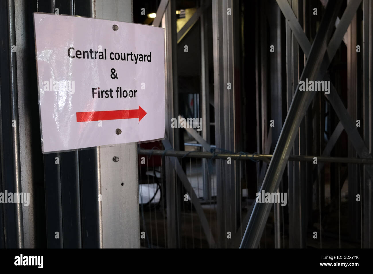 20th July 2016 - Temporary direction and evacuation sign on a ...