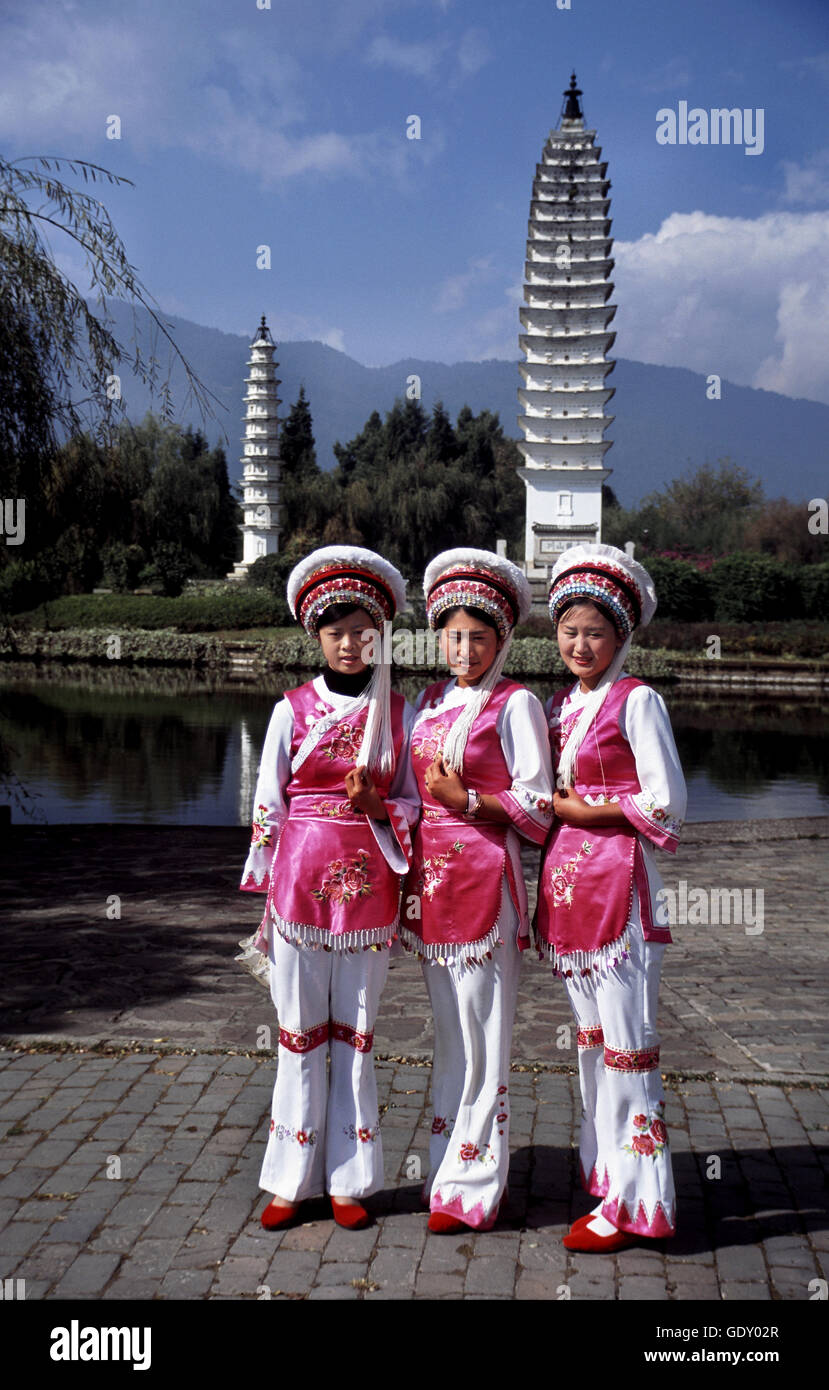Portrait of three Sani girls at the Yunnan Nationalities Village near ...