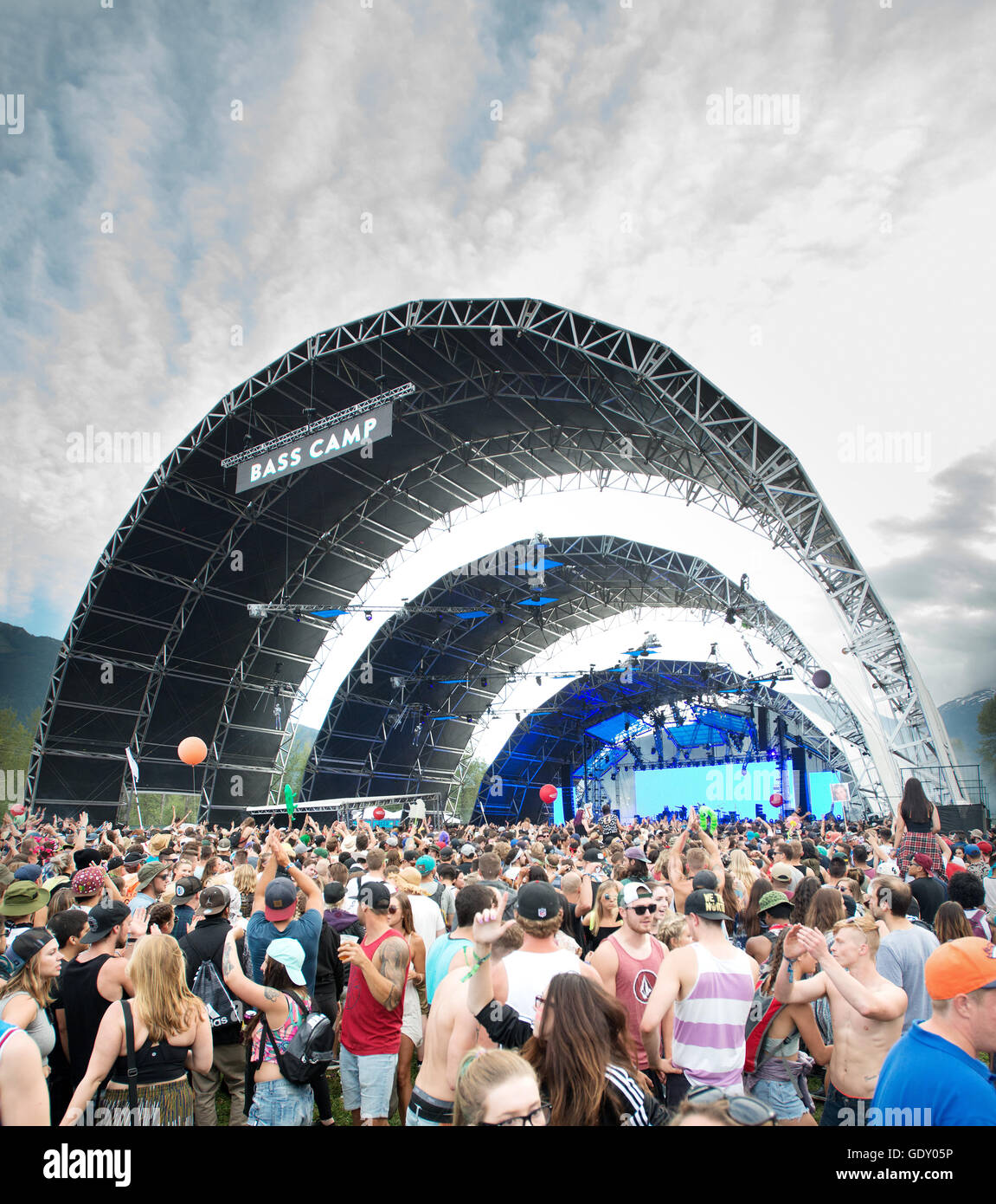 The Bass Coast Stage. Concert goers at the Pemberton Music Festival ...